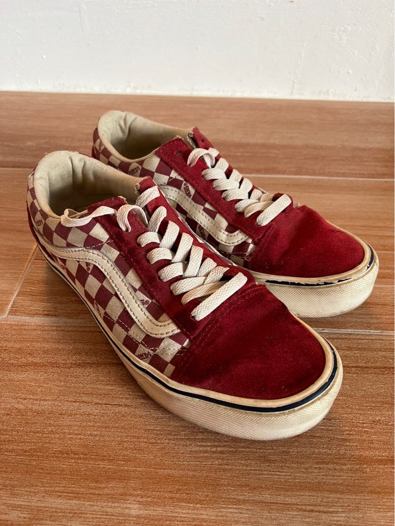 Vans Sk8 Low Checkerboard - Red, Luxury, Sneakers & Footwear on Carousell