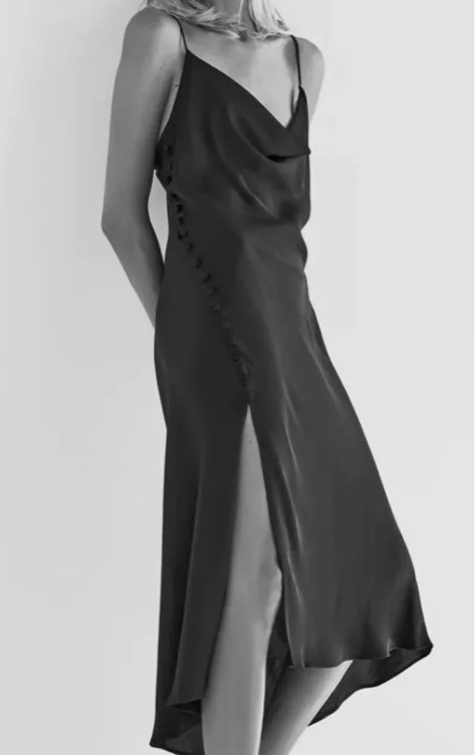 Zara Satin Cowl Neck Detailed Elegant Dress Womens Fashion Dresses