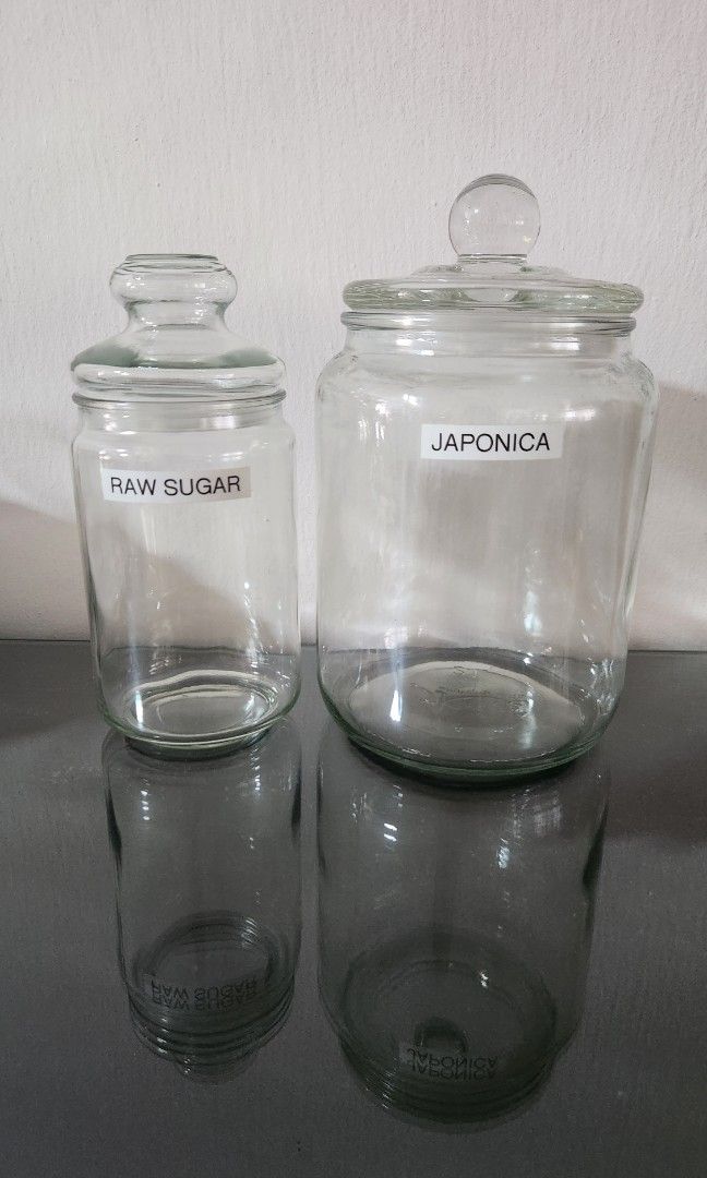 2 x Pretty Glass Jars, Furniture & Home Living, Kitchenware & Tableware ...