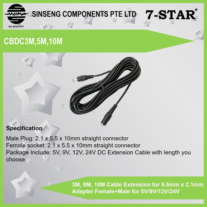 3M/5M/10M 5.5mm x 2.1mm Power Extension Cable for CCTV | IP Camera ...