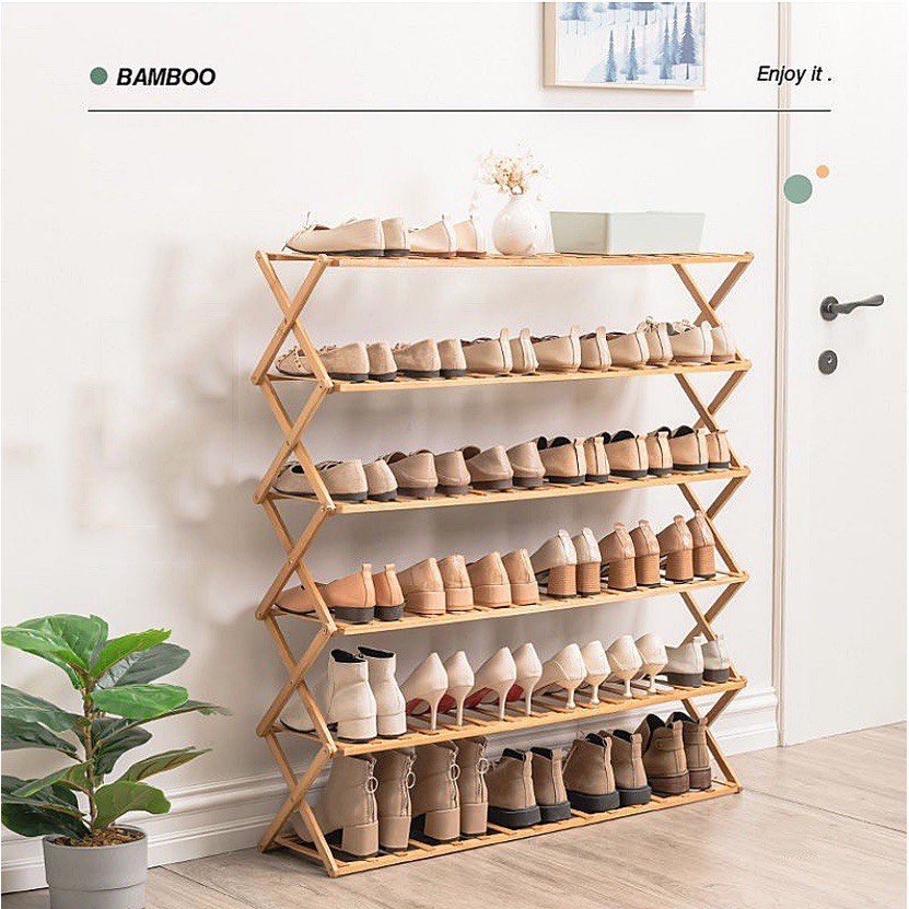 6 Layer Bamboo Shoe Rack Organizer Wooden Storage Shelves Stand Shelf 6 ...