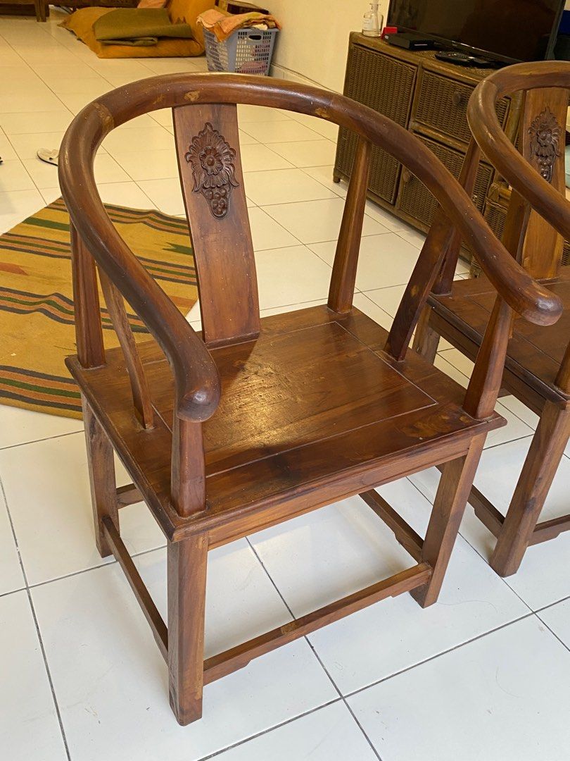 antique Solid teak wood Chinese sitting arm chair with table vintage ...