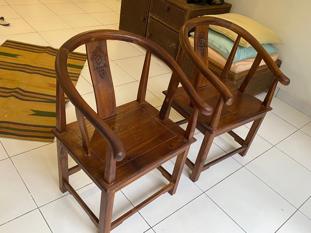 antique Solid teak wood Chinese sitting arm chair with table vintage ...