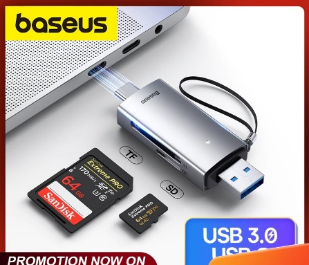 Baseus Card Reader USB 2-in-1 Multi 104MB/s USB 3.0 & Type C to SD ...