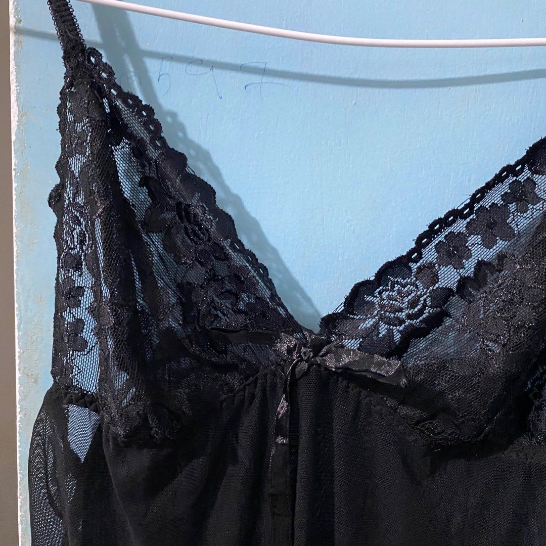 Black Lingerie Sleepwear, Women's Fashion, Undergarments & Loungewear ...