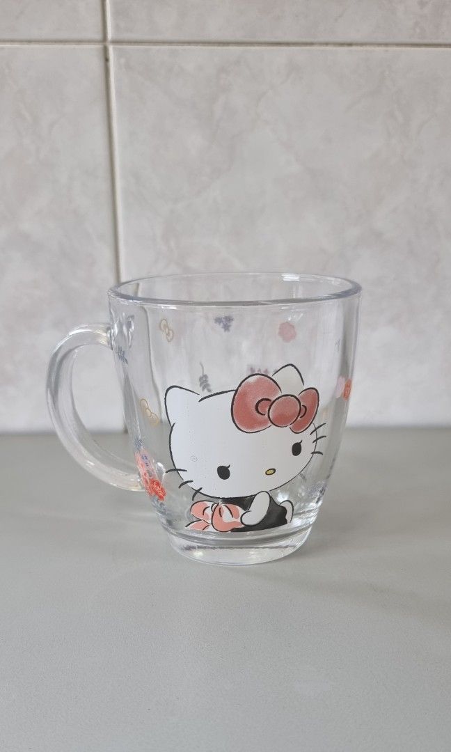 BNIB Hello Kitty Glass Mug 320ml, Furniture & Home Living, Kitchenware ...