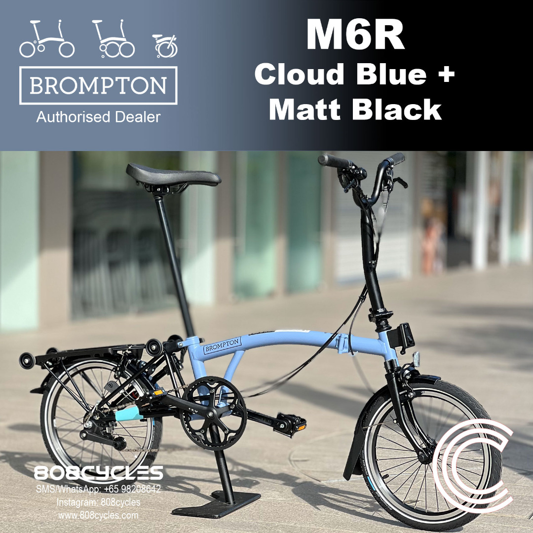 Brompton C Line Explore Cloud Blue + Matt Black (mid-handlebar with rack) 2023, Sports Equipment ...
