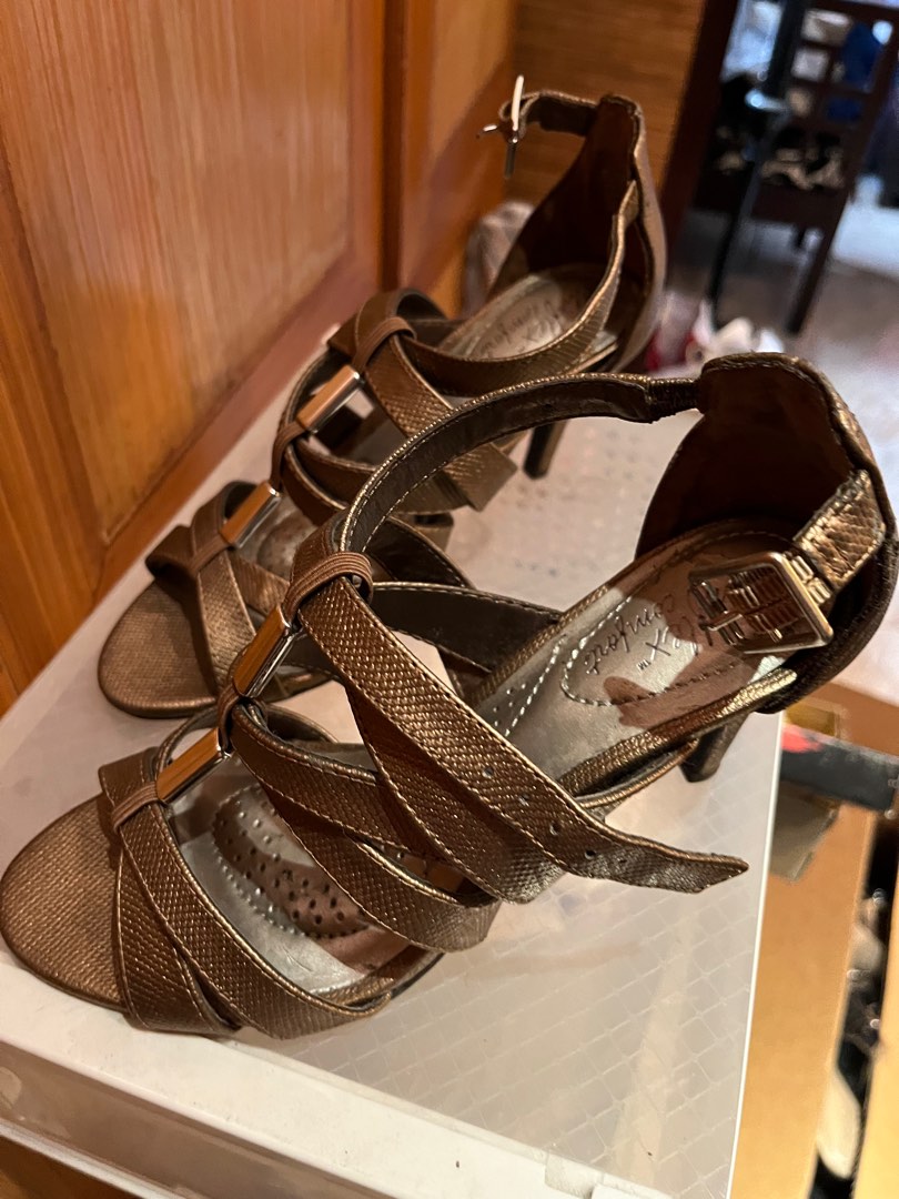 bronze color high heel shoes, size 5.5, almost unused, Women's Fashion ...