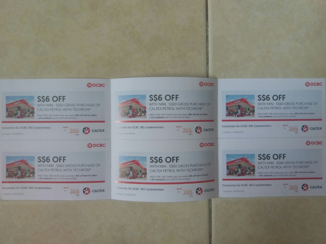 Caltex $6 Off Petrol Voucher (exclusively for OCBC 365 Cardmembers only), Tickets & Vouchers ...