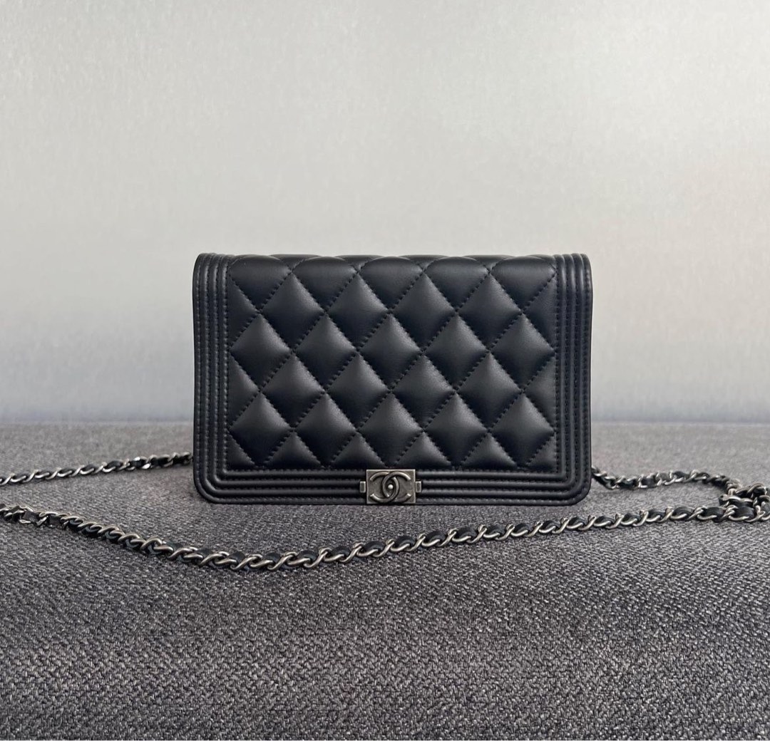Chanel Le Boy Wallet On Chain Lambskin Black / Rhw, Luxury, Bags ...