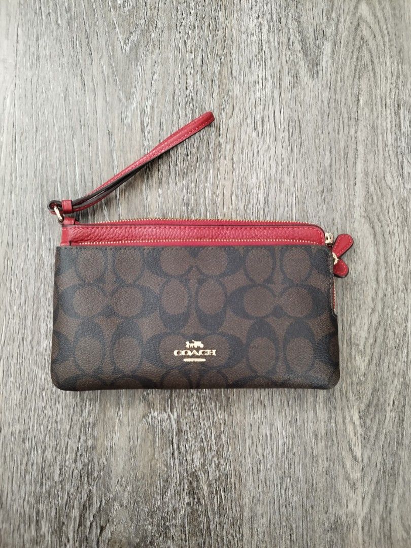 Coach Double Zip Red Wallet In Signature Canvas, Luxury, Bags & Wallets ...