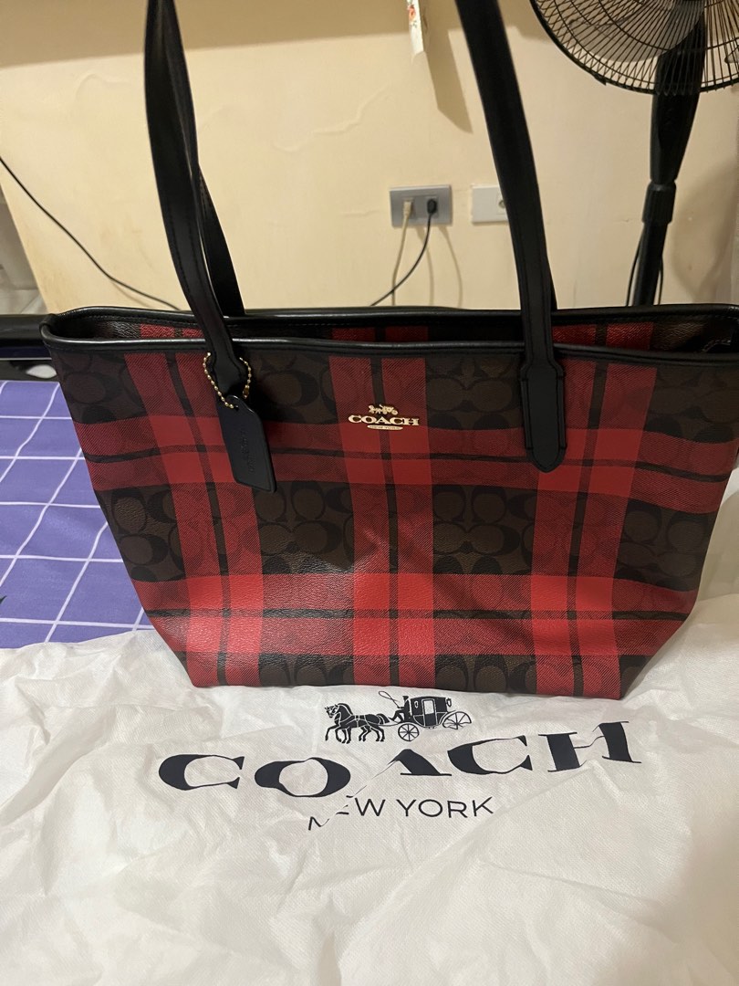 Coach Tote Bag (checkered), Luxury, Bags & Wallets on Carousell