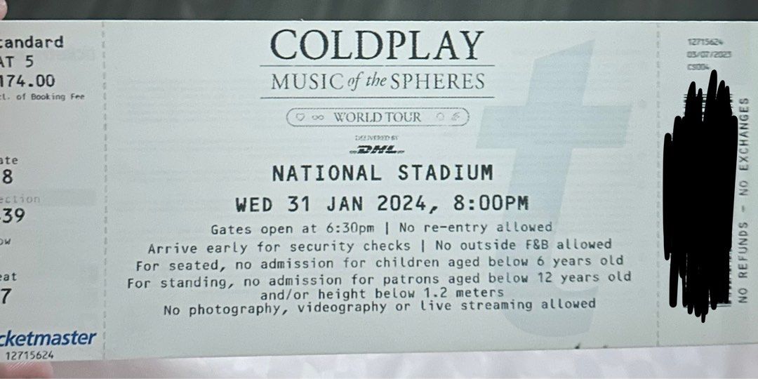 COLDPLAY 31 JAN CAT 5 TICKET x1, Tickets & Vouchers, Event Tickets on ...