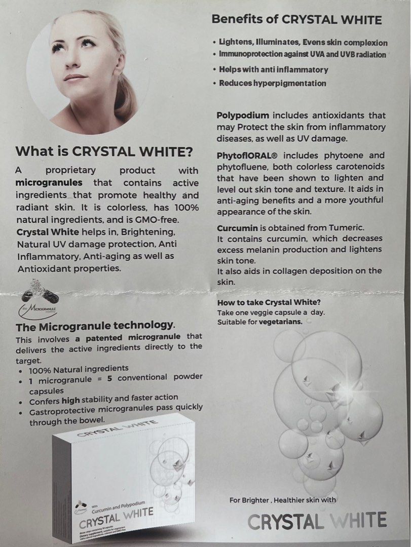 Crystal White Natural Ingredients / Skin Whitening Suplement capsules ...