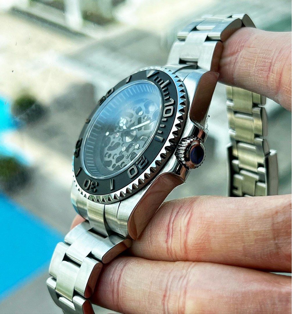 Custom Seiko Mod 43mm Black Skeleton Yachtmaster, Luxury, Watches on ...