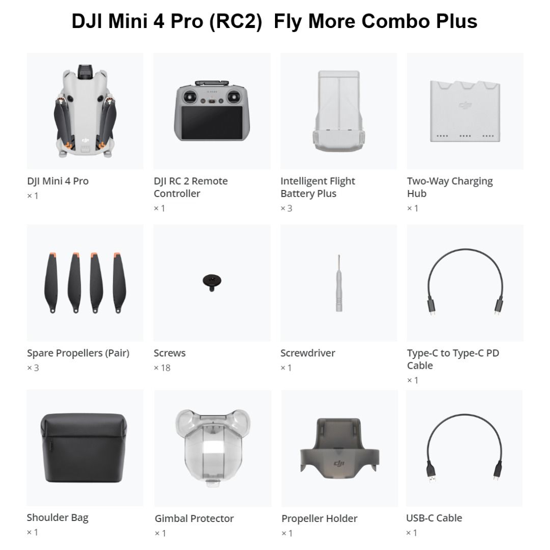 DJI Mini 4 Pro (RC2) Fly More Combo - 4K HDR 3-Axis True Vertical ...