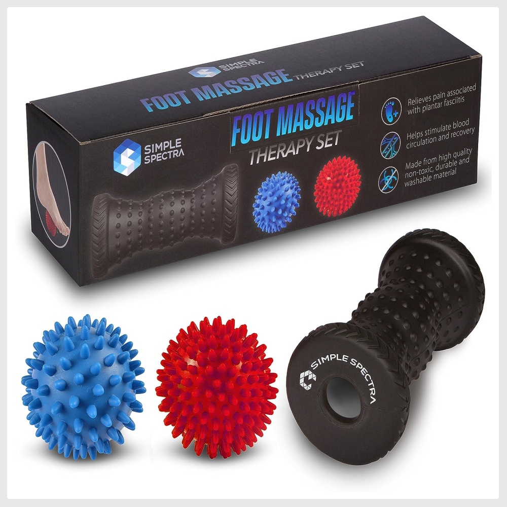 Foot Massager Roller & Spiky Ball Therapy Set - Massage Tool for Muscle ...