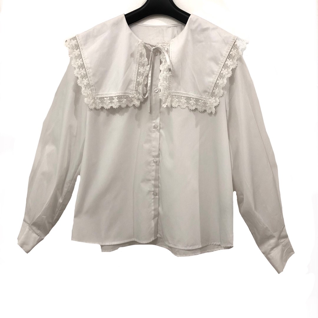 GU by Uniqlo White Wide Collar Classic Style Tops, Women's Fashion ...