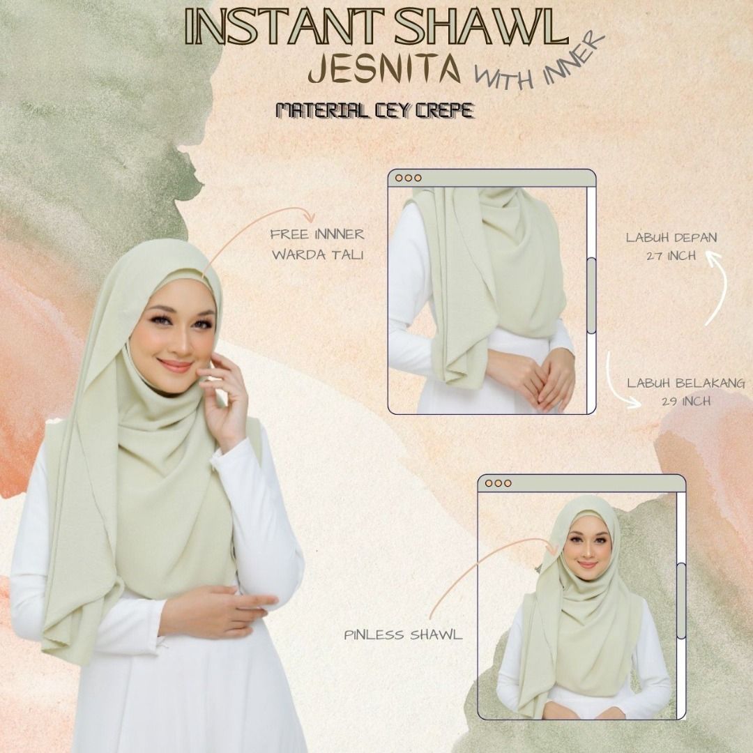Hijab Shawl Instant Airflow Premium Express Slip-on with free inner ...