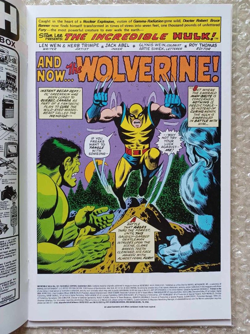 Hulk 181 Wolverine 1st Appearance Facsimile, Hobbies & Toys, Books ...