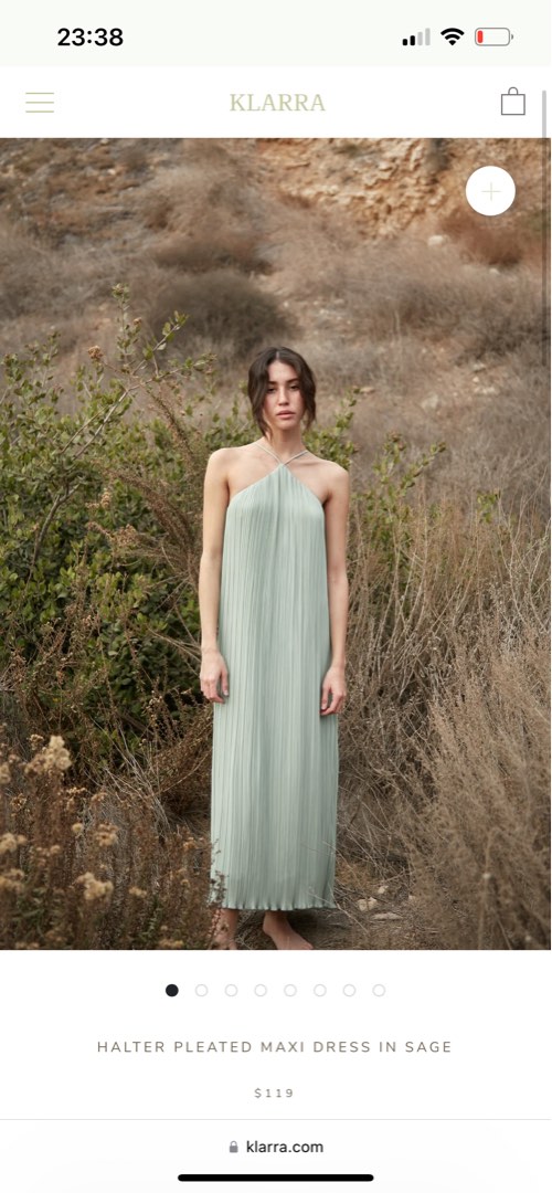 Klarra Halter Pleated Maxi Dress in Sage, Women's Fashion, Dresses ...