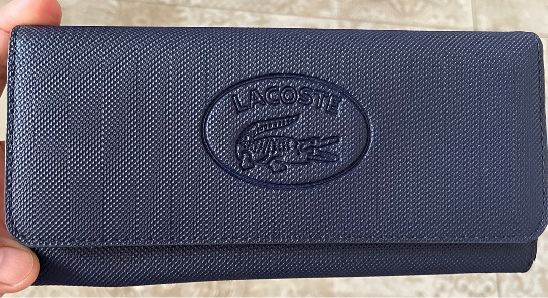 Lacoste Tone-on-tone (Navy Blue) Long Flap Wallet, Women's Fashion ...