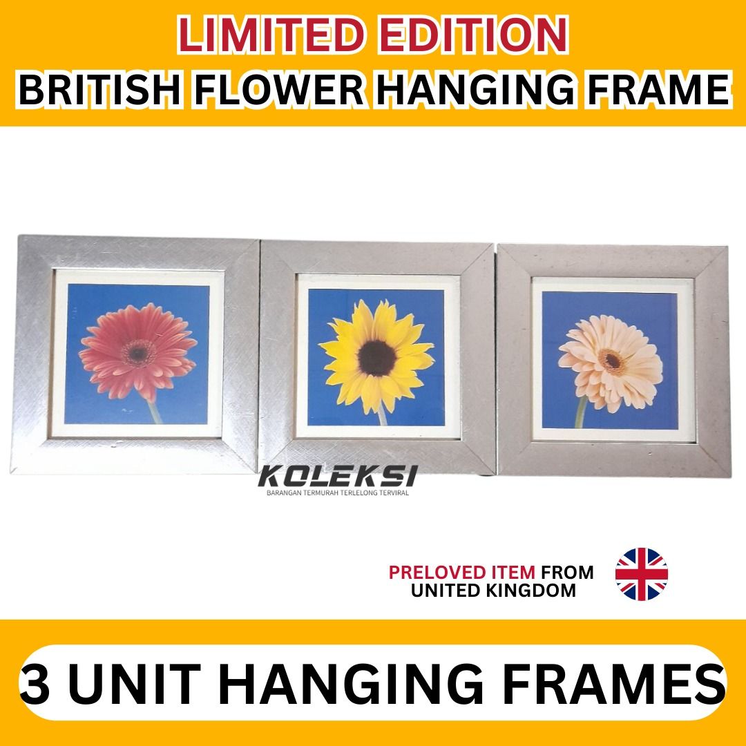LELONG 3 British Flower Photo Picture Wooden Frame Wall Hanging ...