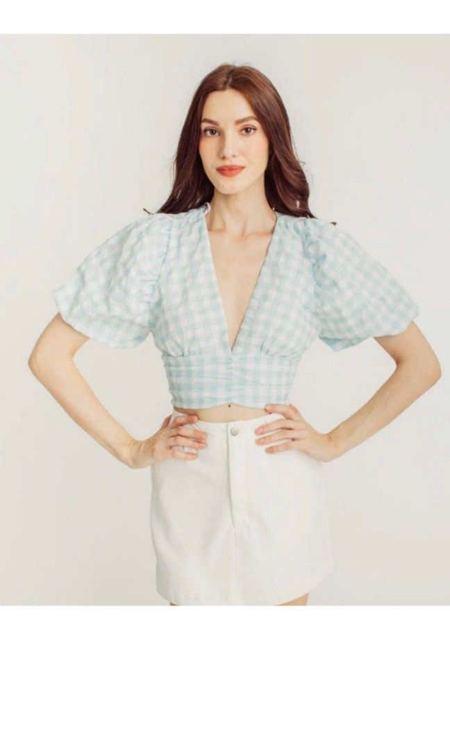 Light Blue Puff Sleeve, Women's Fashion, Tops, Others Tops on Carousell