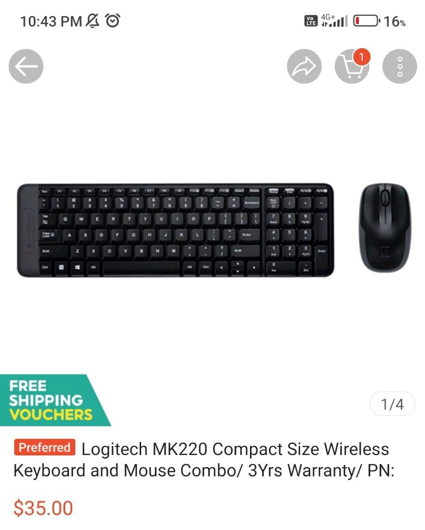 Logitech mk220 keyboard and mouse set, Computers & Tech, Parts ...
