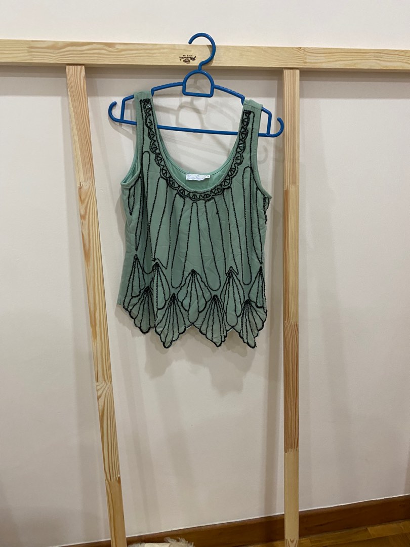 Love bonito embellished green top, Women's Fashion, Tops, Sleeveless on ...