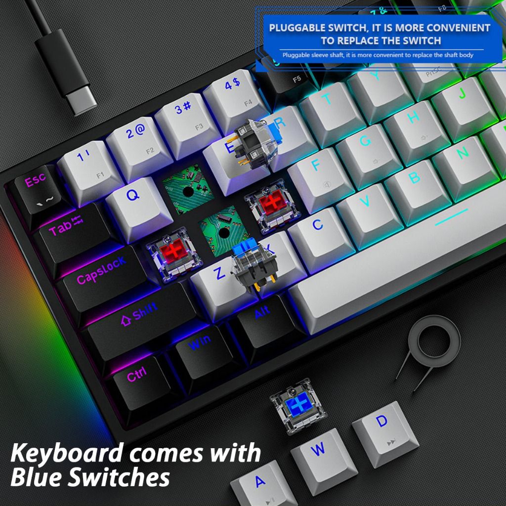 Mechanical Keyboard Blue Switch Gaming/ Swappable Keycap Switch ...