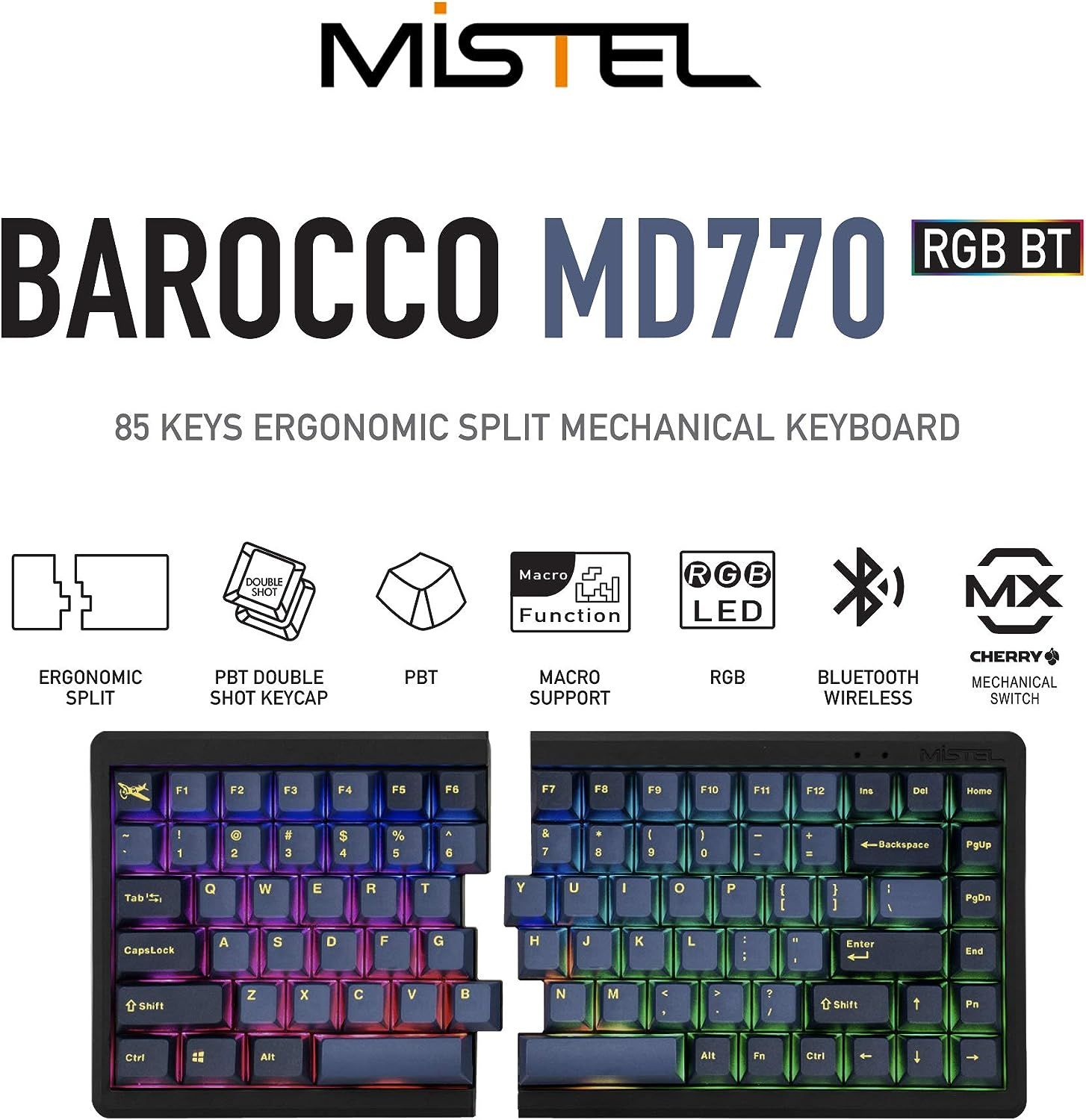 Mistel MD770 RGB Wired + Wireless Bluetooth TKL Split Mechanical ...
