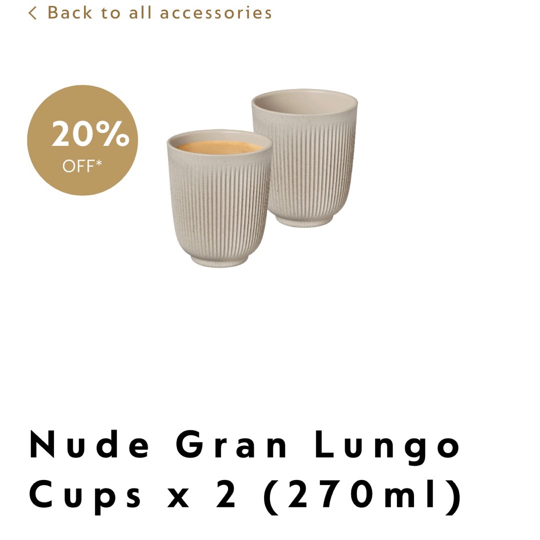 Nude Grand Lungo Cups - Nespresso, Furniture & Home Living, Kitchenware & Tableware, Cookware ...