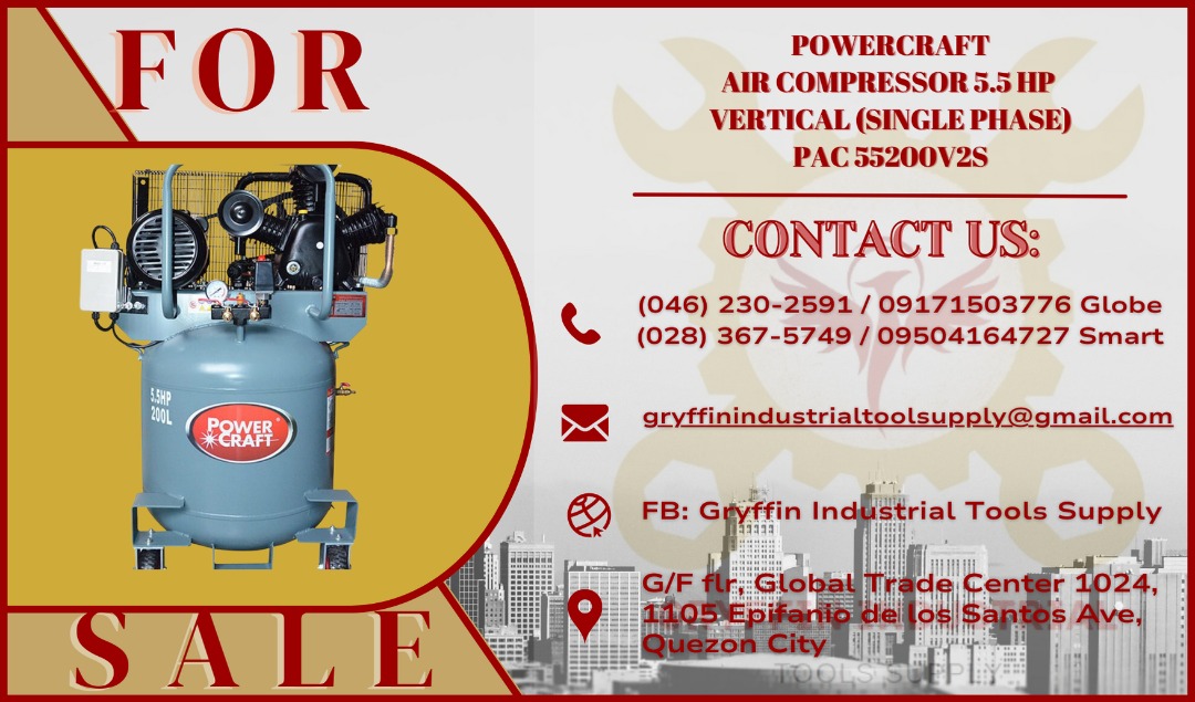 POWERCRAFT AIR COMPRESSOR 5.5 HP VERTICAL (Single Phase) – PAC 55200V2S ...