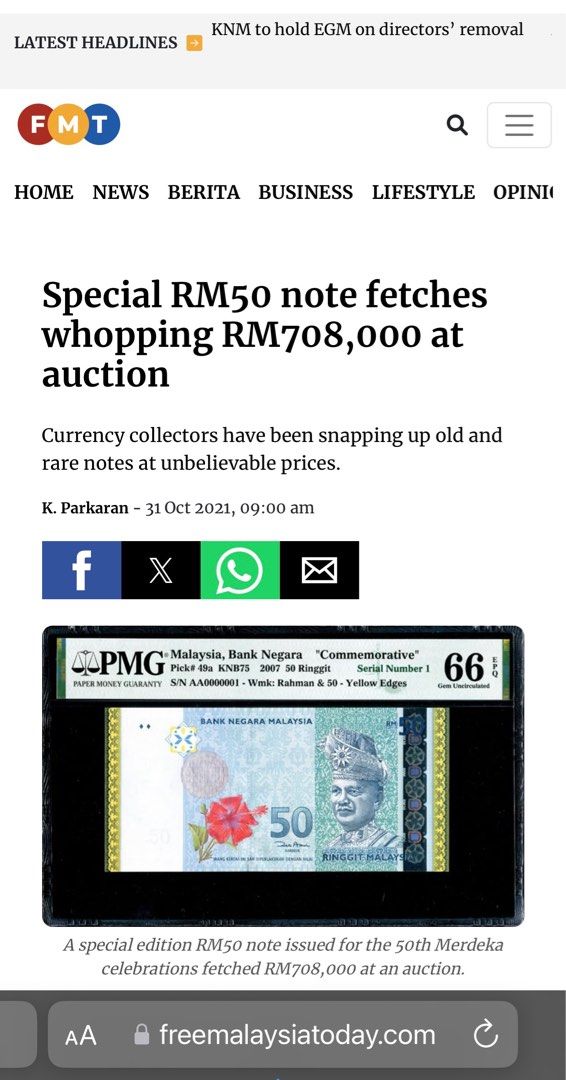 RM50 Limited Edition 50th Anniversary of Independence (Super Rare-AA ...
