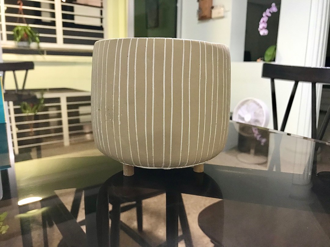 Striped planter with feet plant pot, Furniture & Home Living, Gardening ...