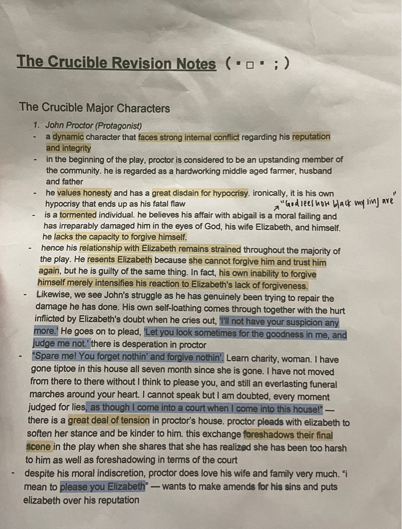 The Crucible Notes Arthur Miller (O Lvl) , Hobbies & Toys, Books ...