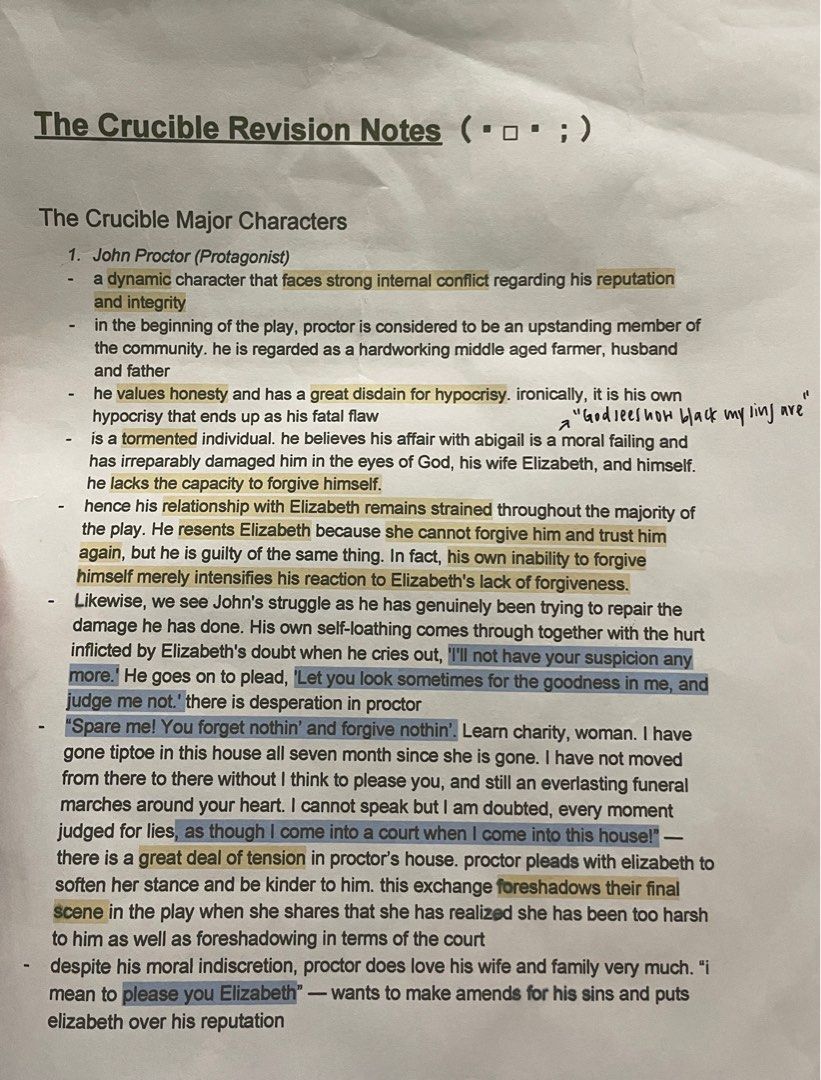 The Crucible Notes Arthur Miller (O Lvl) , Hobbies & Toys, Books ...