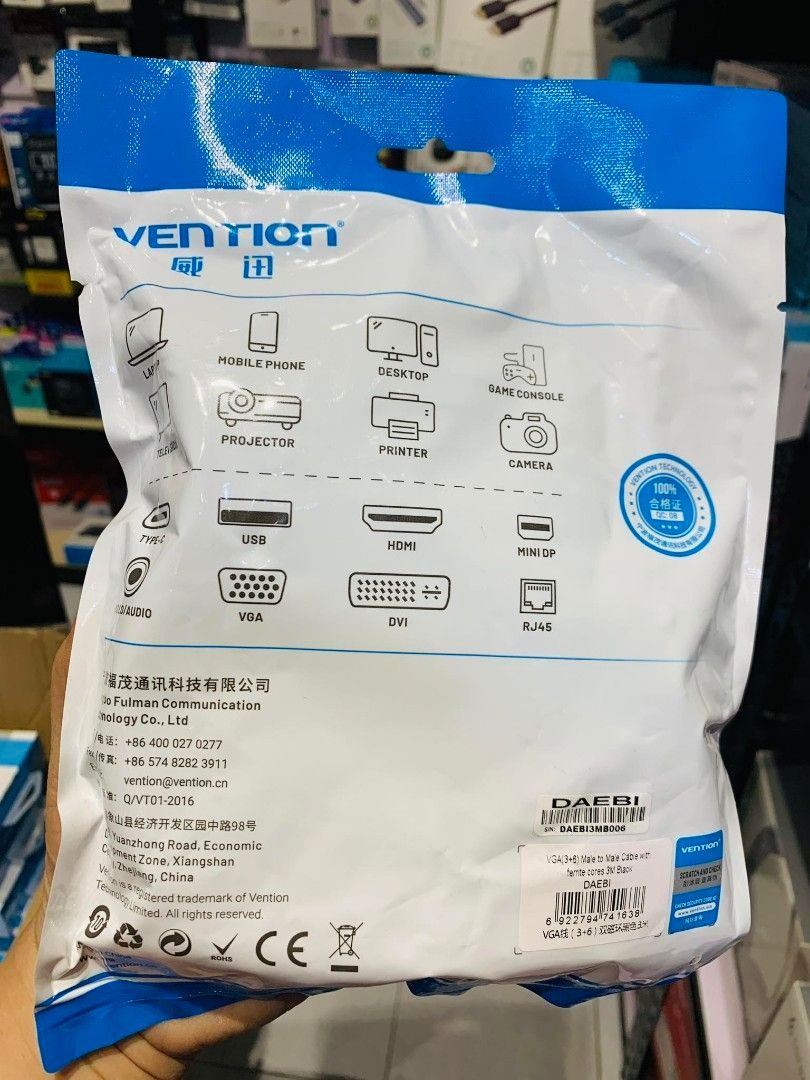 Vention 3M VGA Male to Male Cable (3+6) With Ferrite Cores Black DAEBI, Computers & Tech, Parts ...