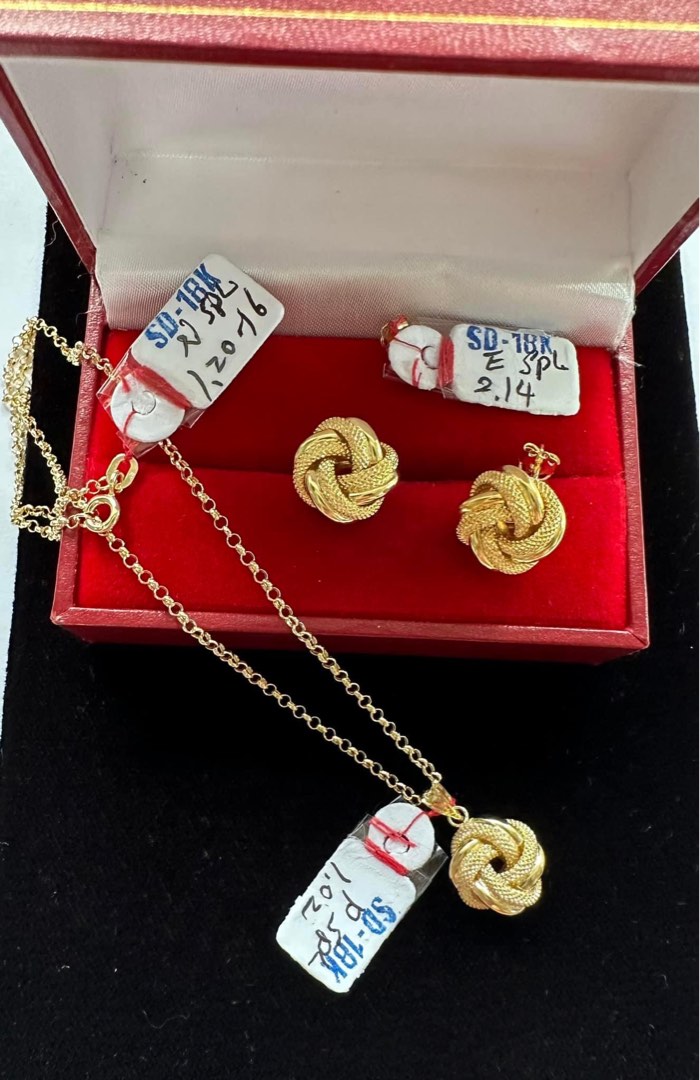 18K Saudi Gold knot necklace and earrings, Women's Fashion, Jewelry ...