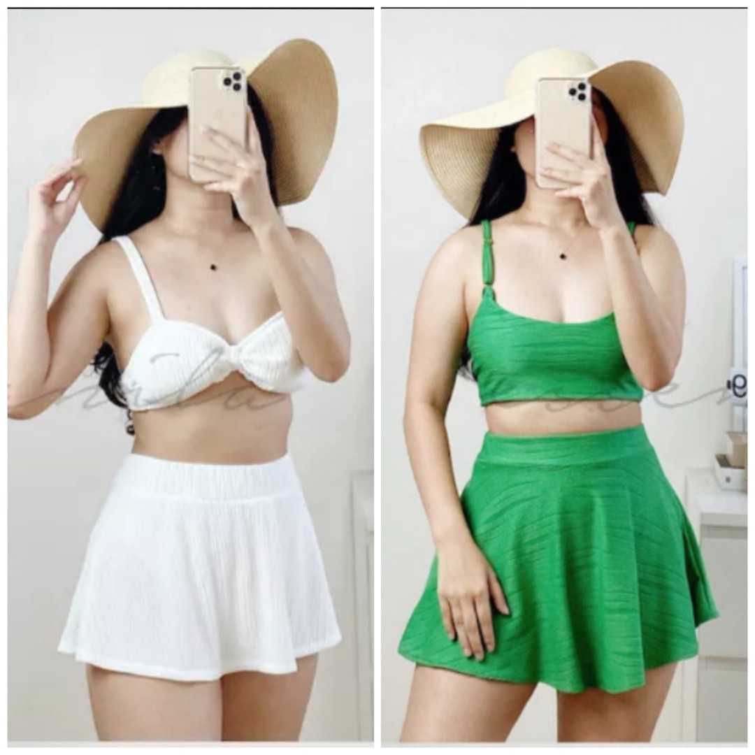 2 for 500 ‼️ essential manila self tie 3 piece swim swear bathing suit bikini set green and ...