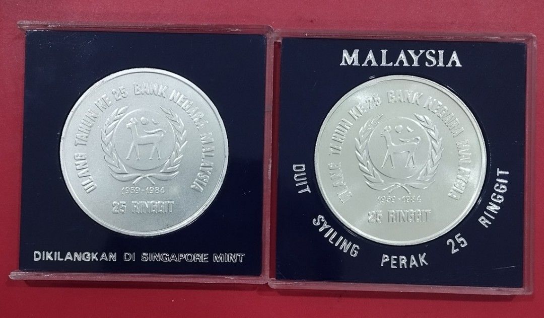2pcs Duit Syiling Perak 25 Ringgit 1959-1984 #85, Hobbies & Toys ...