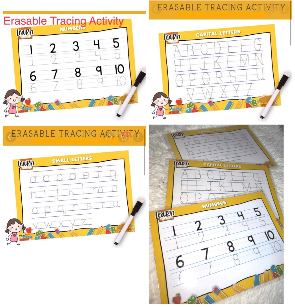 3pieces set Laminated erasable tracing activity to learn writing ...