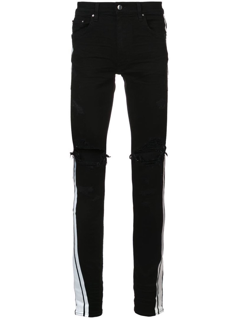 Amiri Black Track Jeans Ripped Design, Men's Fashion, Bottoms, Jeans on ...