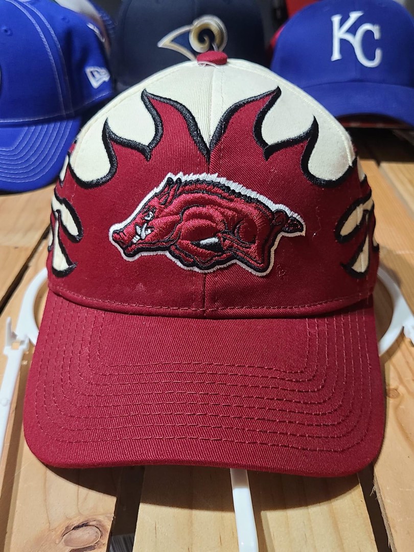 Arkansas Razorback Tail Gate n' Gear Snapback hat white maroon flame ...