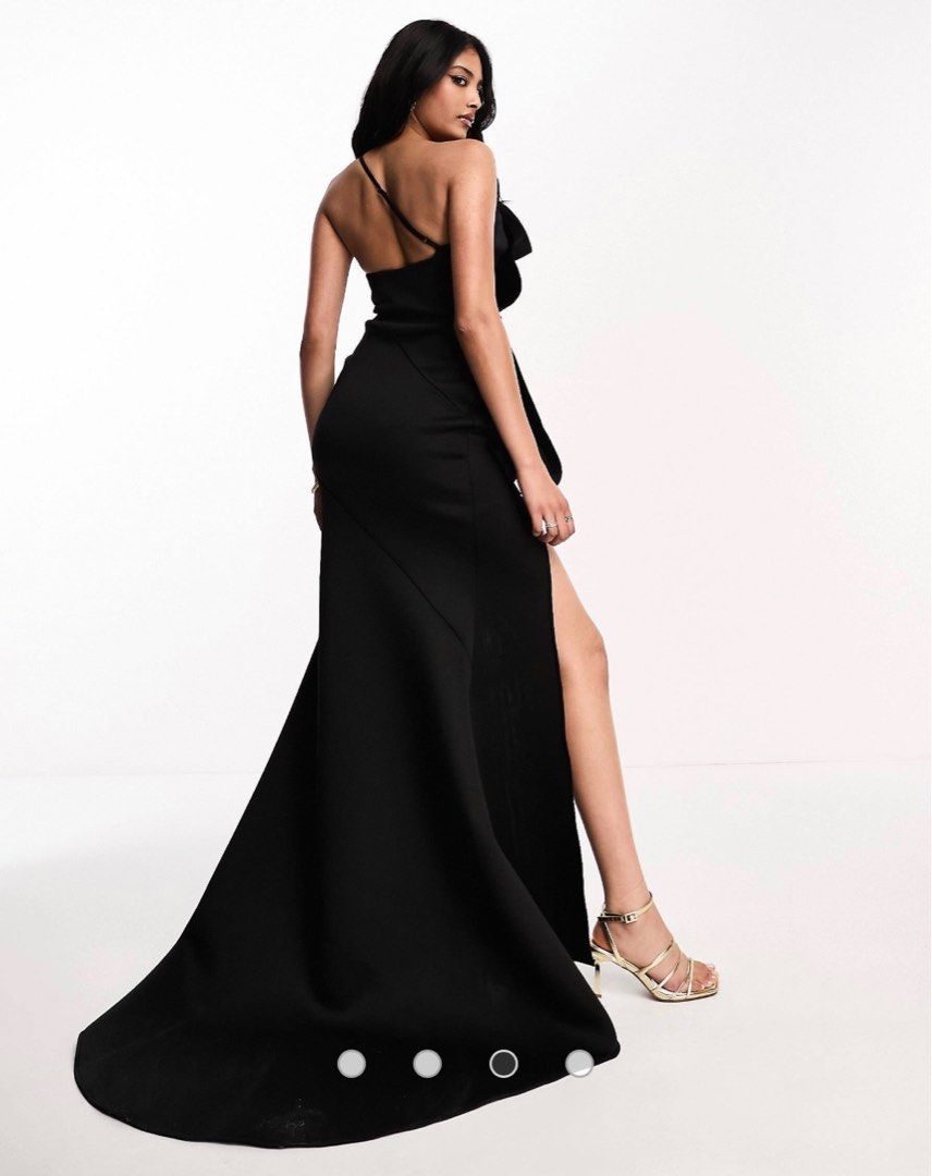 Asos Design Bandeau Premium Fan Detail Bodycon Maxi Dress With Train In