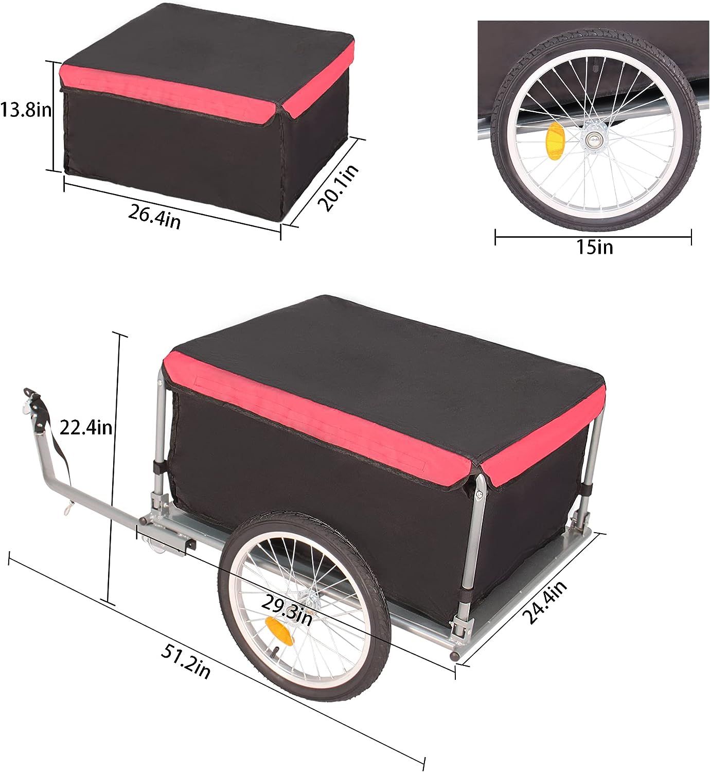 Bicycle Trailer, Foldable Bike Trailer, 16'' Wheels, 145 lbs Max Load ...