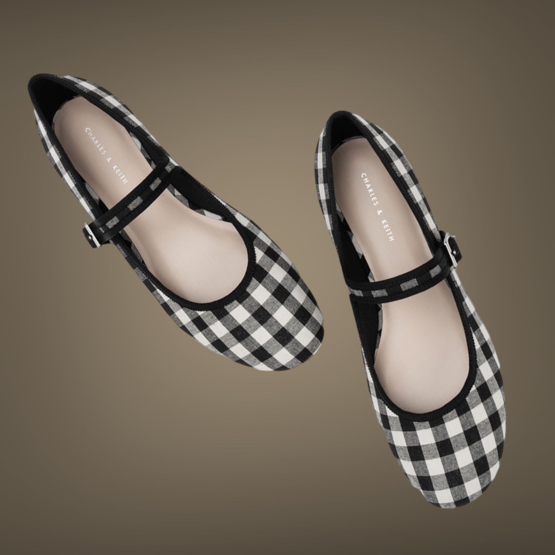 Black gingham maryjanes mary jane flats - Charles & Keith, Women's ...