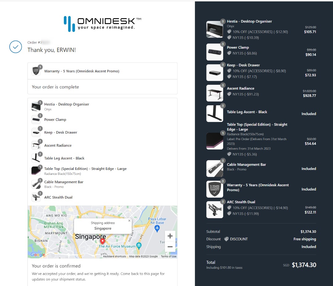 Brand new! Omnidesk Ascent Radiance table with accessories, Furniture ...