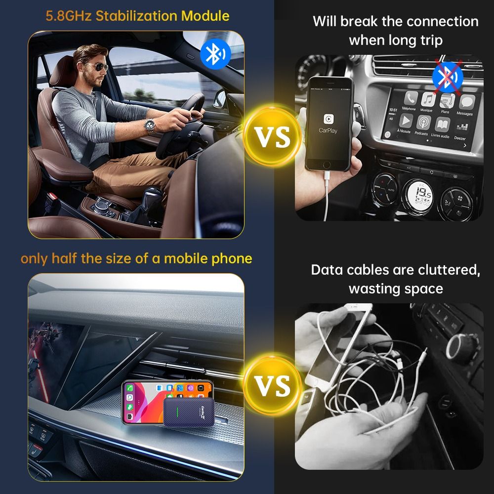CarlinKit 5.0 New Arrival 2-in-1 dual functions Turn wired Apple CarPlay into Wireless CarPlay ...